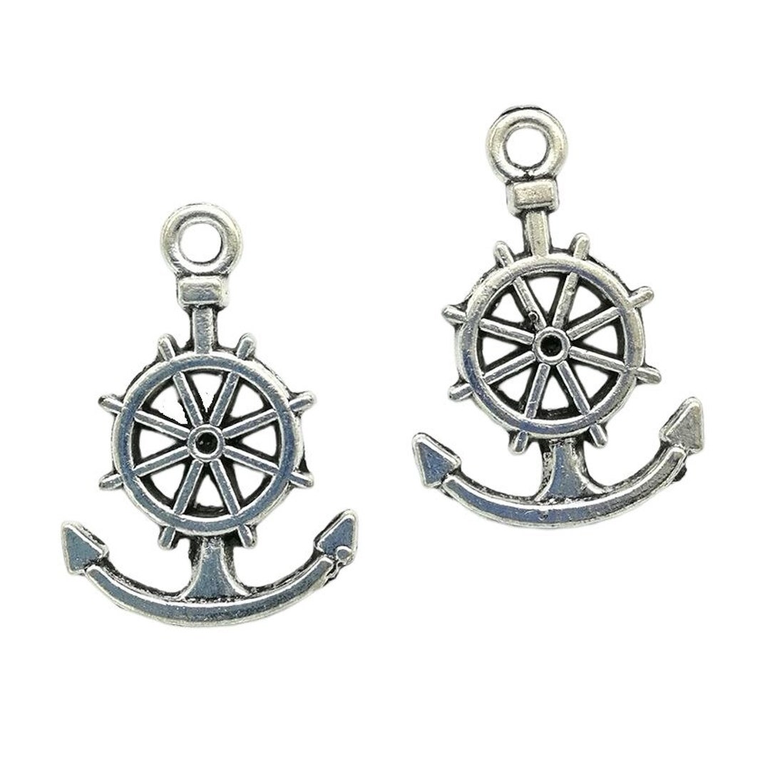 Antique Silver Anchor & Helm Charms: Nautical Pendants (10 Pcs or 20 ...