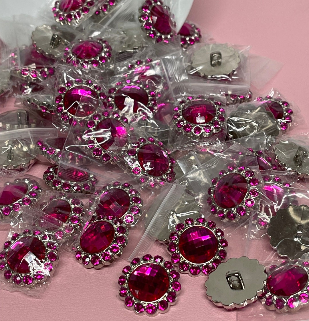 Fuchsia Pink Rhinestone Buttons: Wedding Bouquet Embellishments, 26mm ...