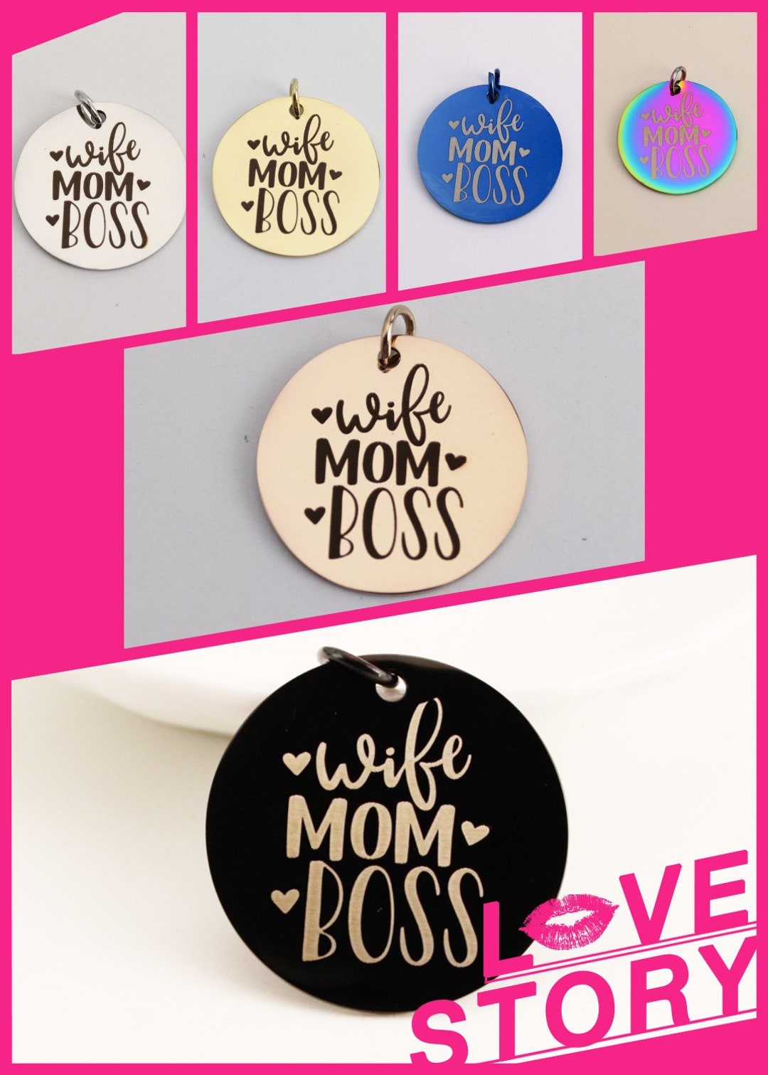 Wife Mom Boss Stainless Steel Charm: 25mm Pendant - Etsy