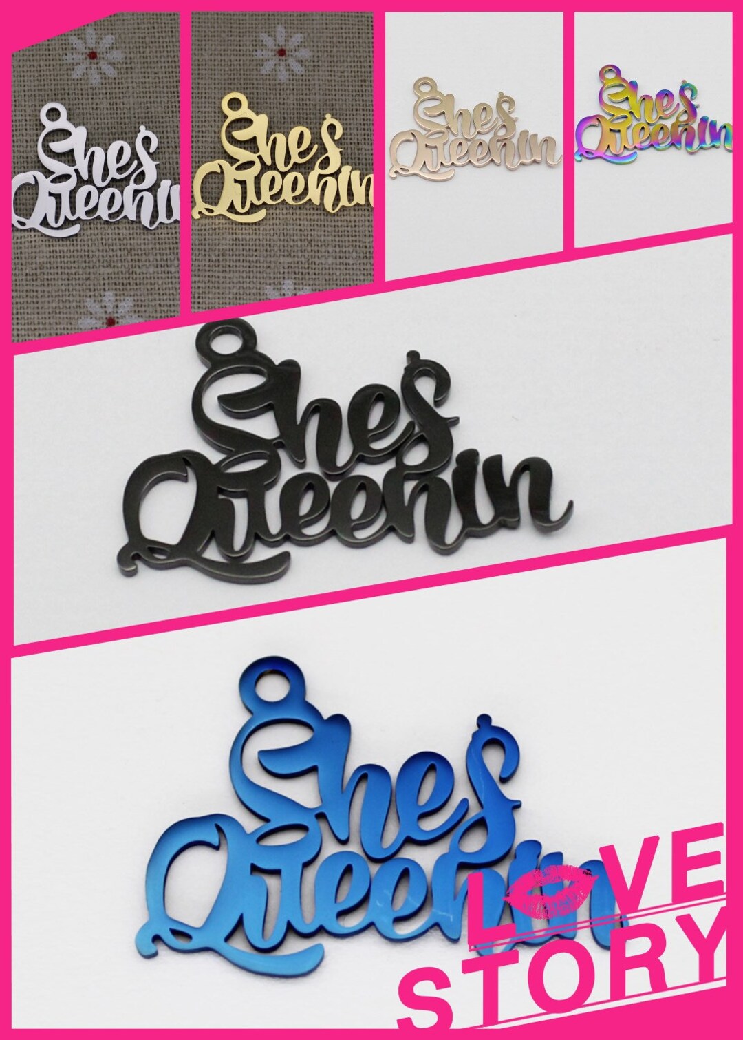 1 Pc WHOLESALE CHARMS | She's Queenin Word Script Stainless Steel Charm ...
