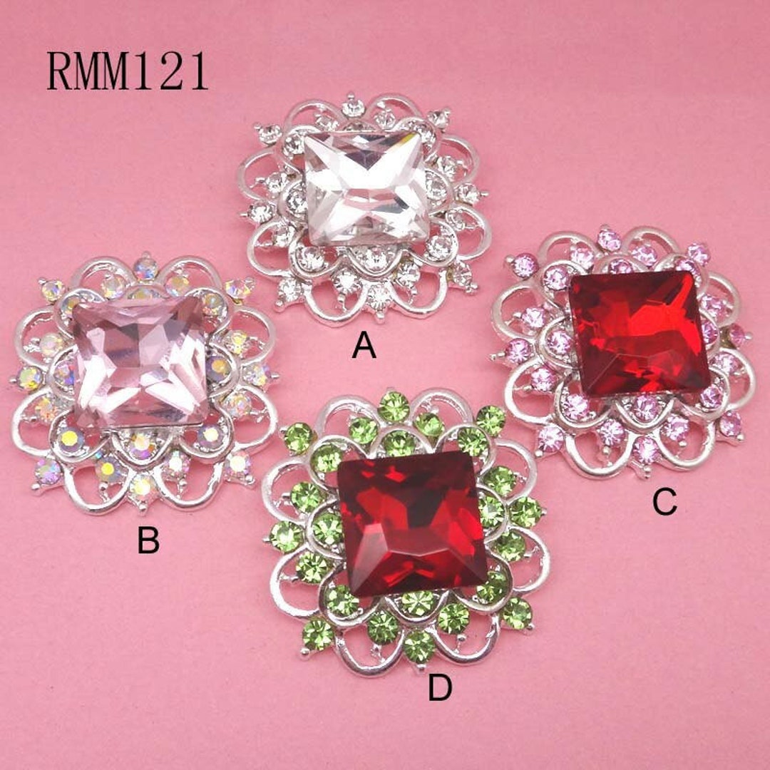 Large Glass Rhinestone Square Metal Buttons, 33MM Buttons, Wedding ...