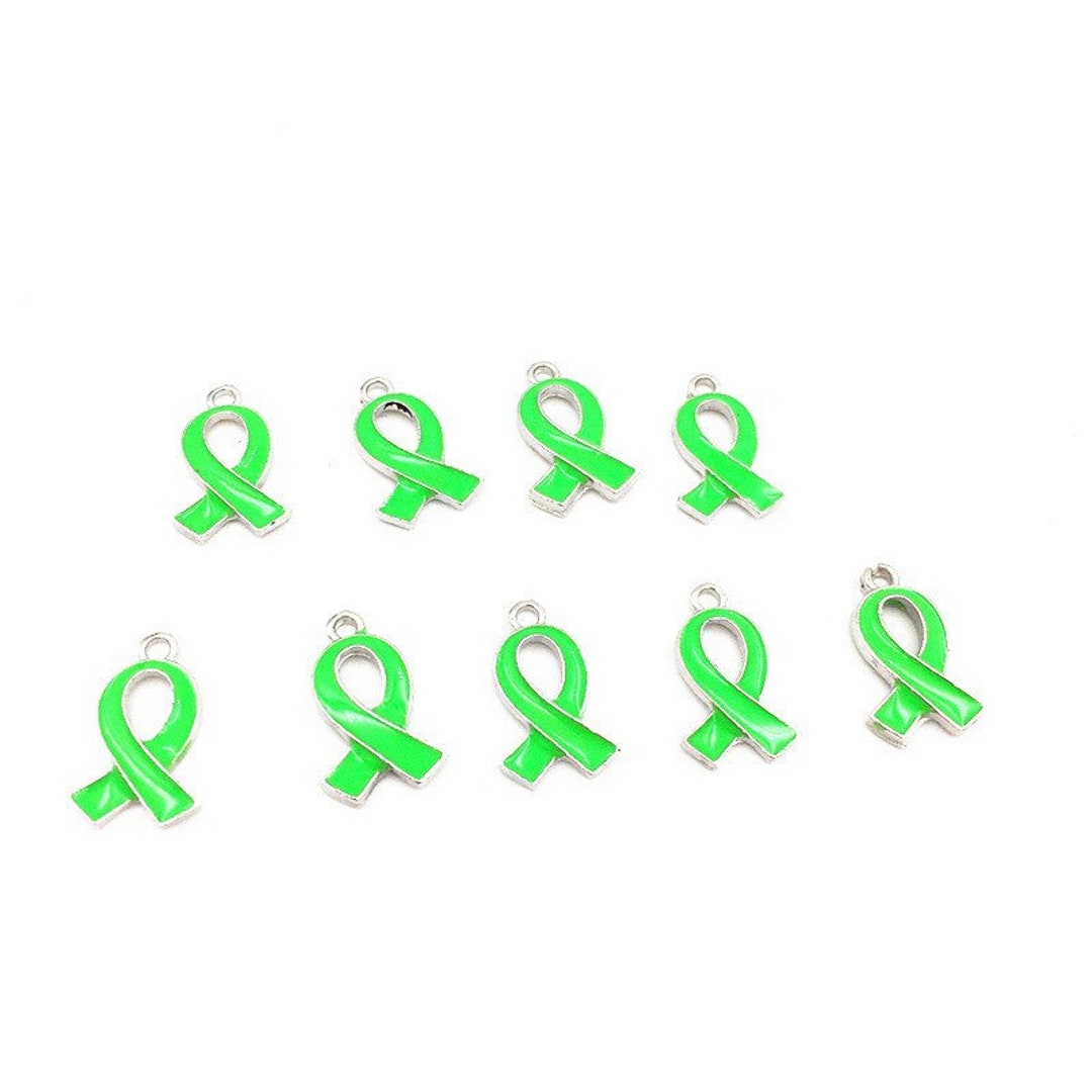 5 Pcs. Liver Cancer Awareness | Green Enamel Ribbon Charms | Gall ...