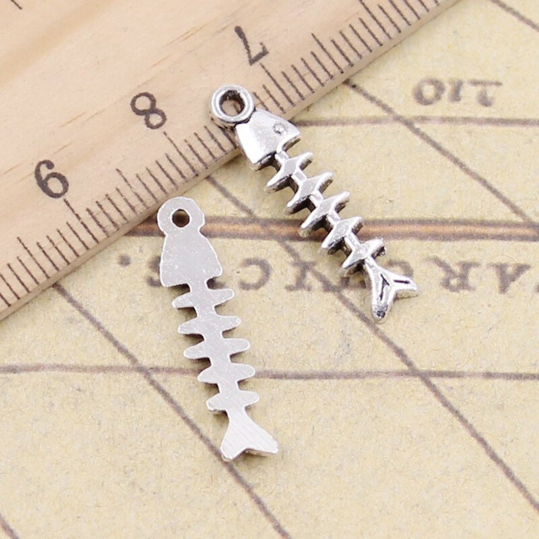 Antique Silver Fish Bone Charms: Nautical Skeleton Pendants (15 Pcs or ...