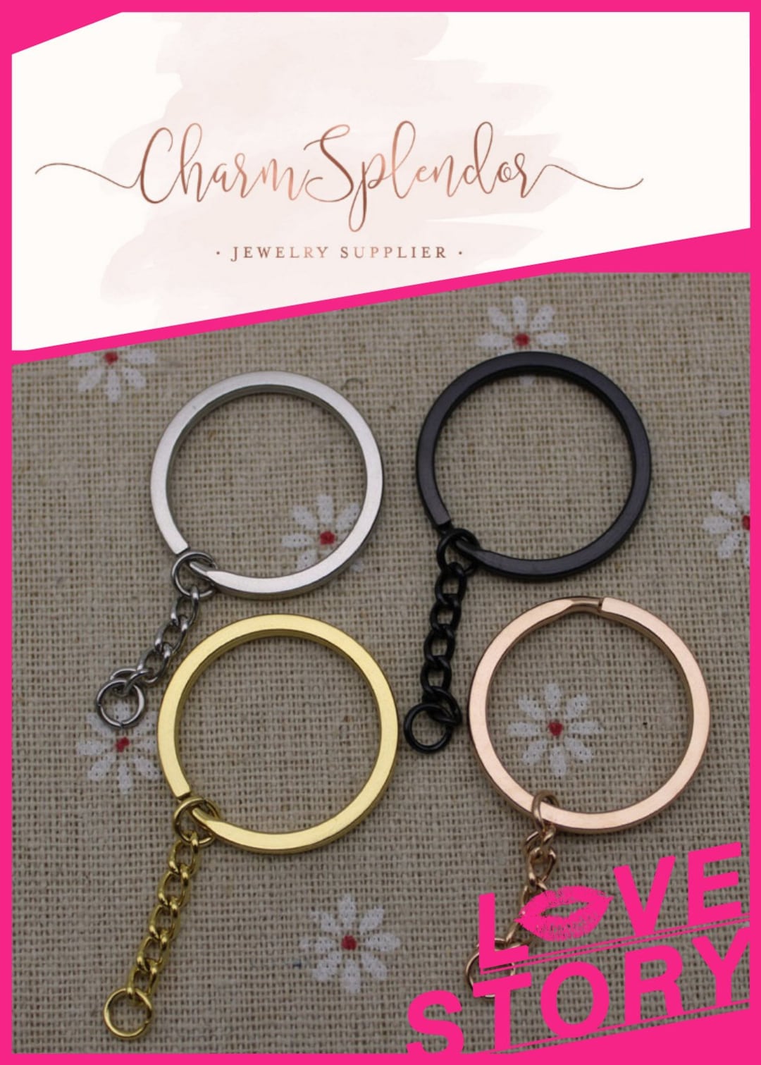 4 Pcs Stainless Steel Split Key Ring With Chain - 28mm - Etsy