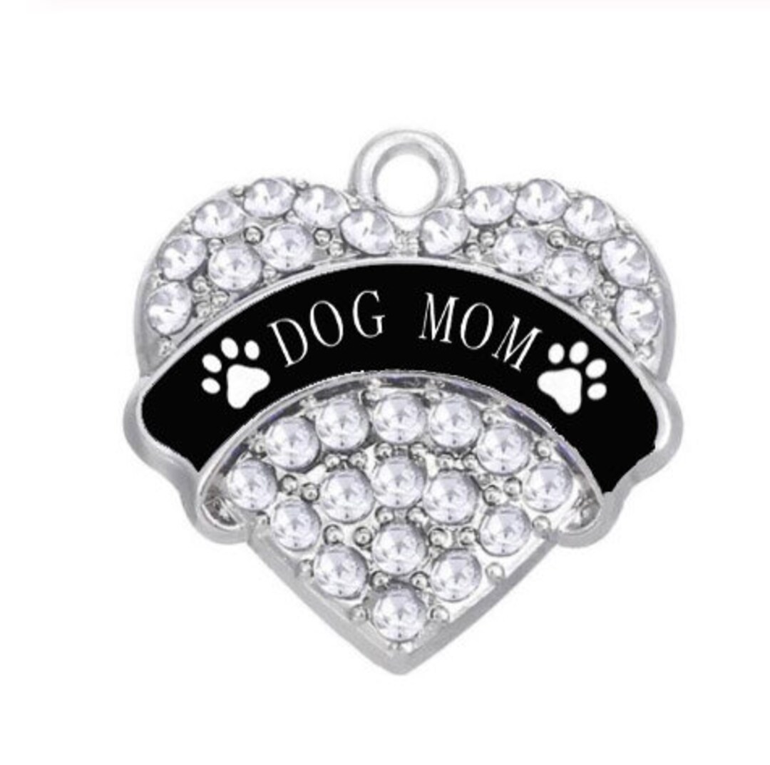 Dog Mom With Paw Prints Heart Charm, 1 Pc Crystal Rhinestone Charm ...