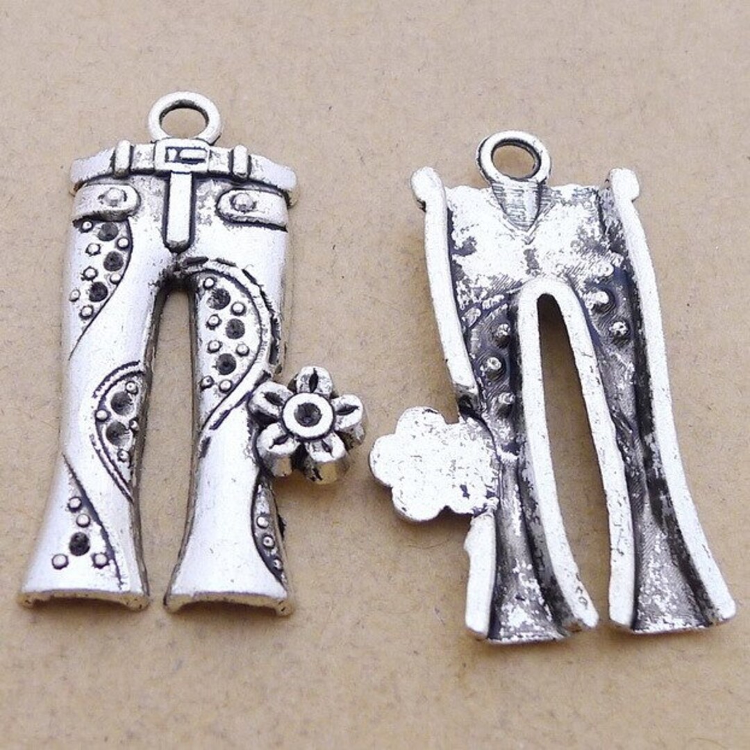 2 Pcs, Large Hippie Bell Bottom Pants Flower on Side of Pant Leg Charms ...