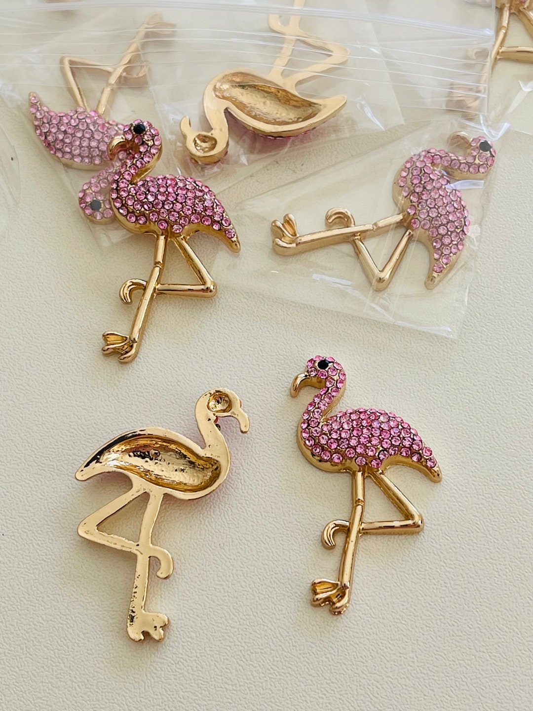 4 Pink Rhinestone Flamingo Embellishments, 26 X 40mm, Florida Bird 3058 ...