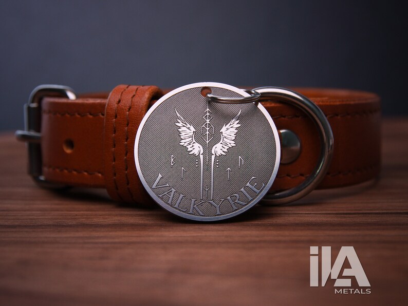 Engraved Valkyrie Dog ID Tag, Stainless Steel Pet Tag, Custom Mythology ...