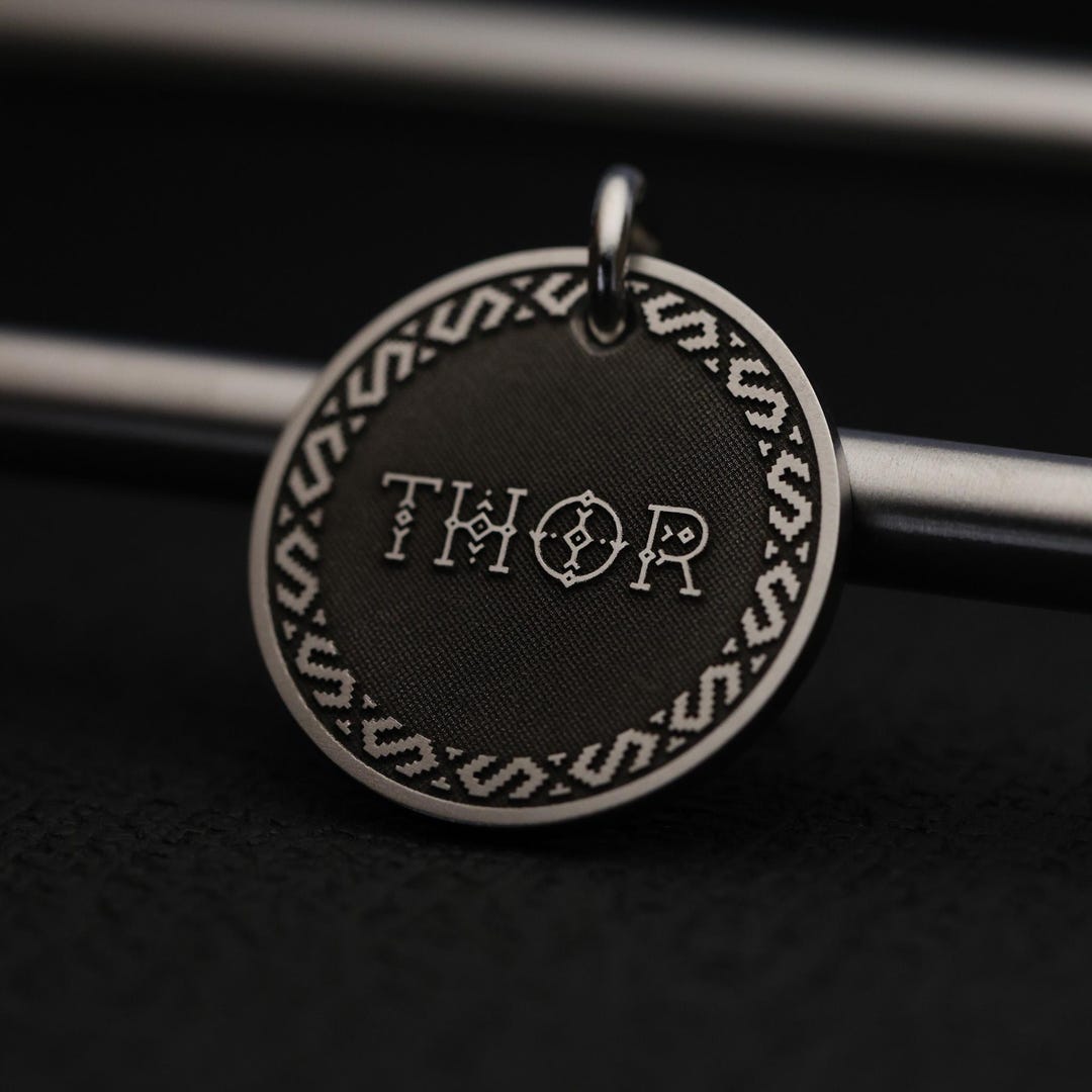 Thor Pet Collar ID Tag – Round Metal Tag With Engraved 'THOR' and ...