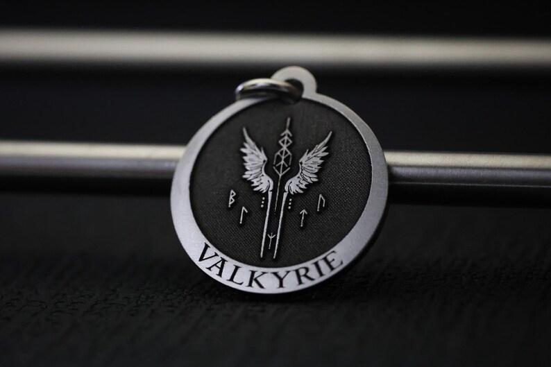 Valkyrie Stainless Steel Dog ID Tag, Engraved Flower Design, Custom Pet ...
