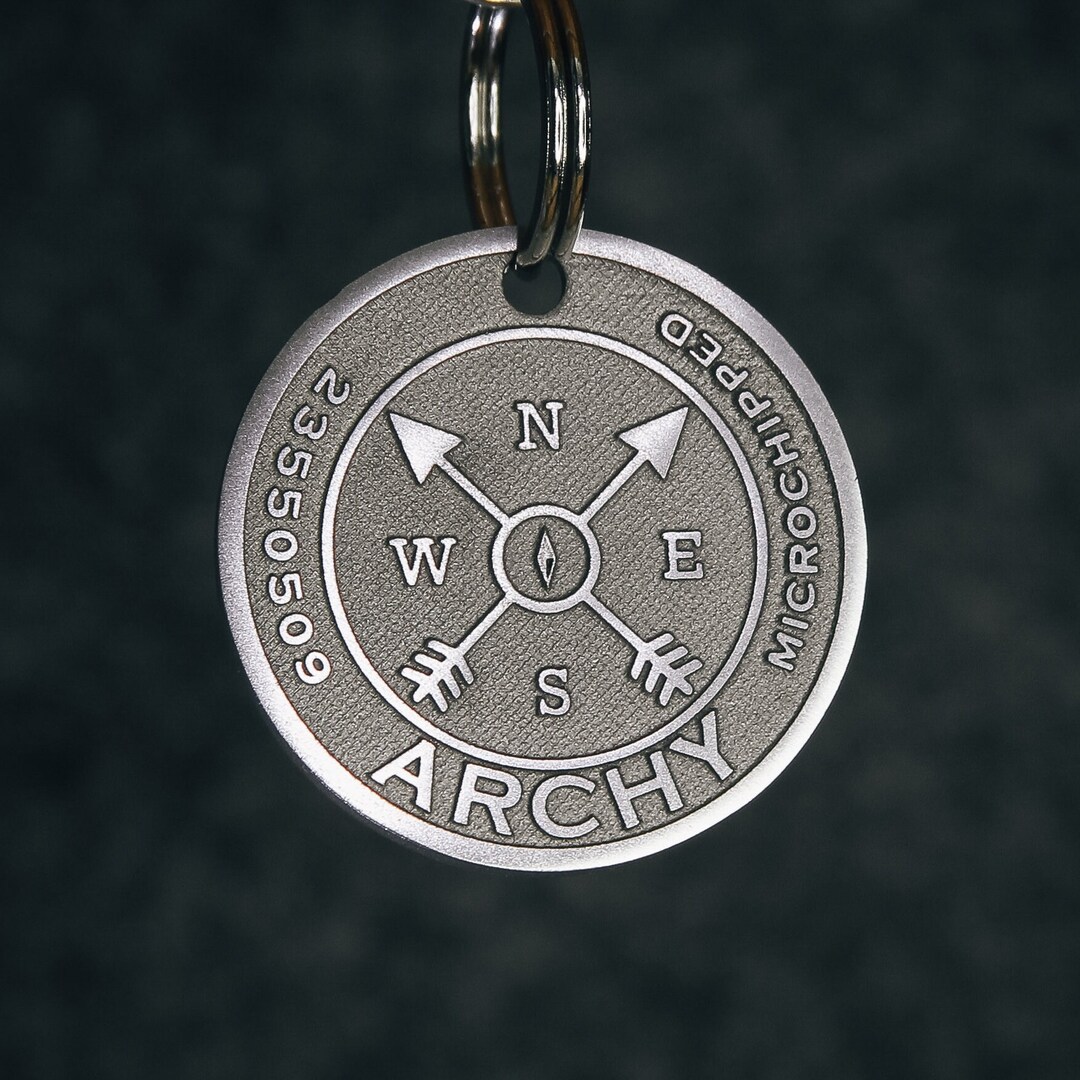 Stainless Steel Compass Dog Tag, Custom Engraved Pet ID Tags ...