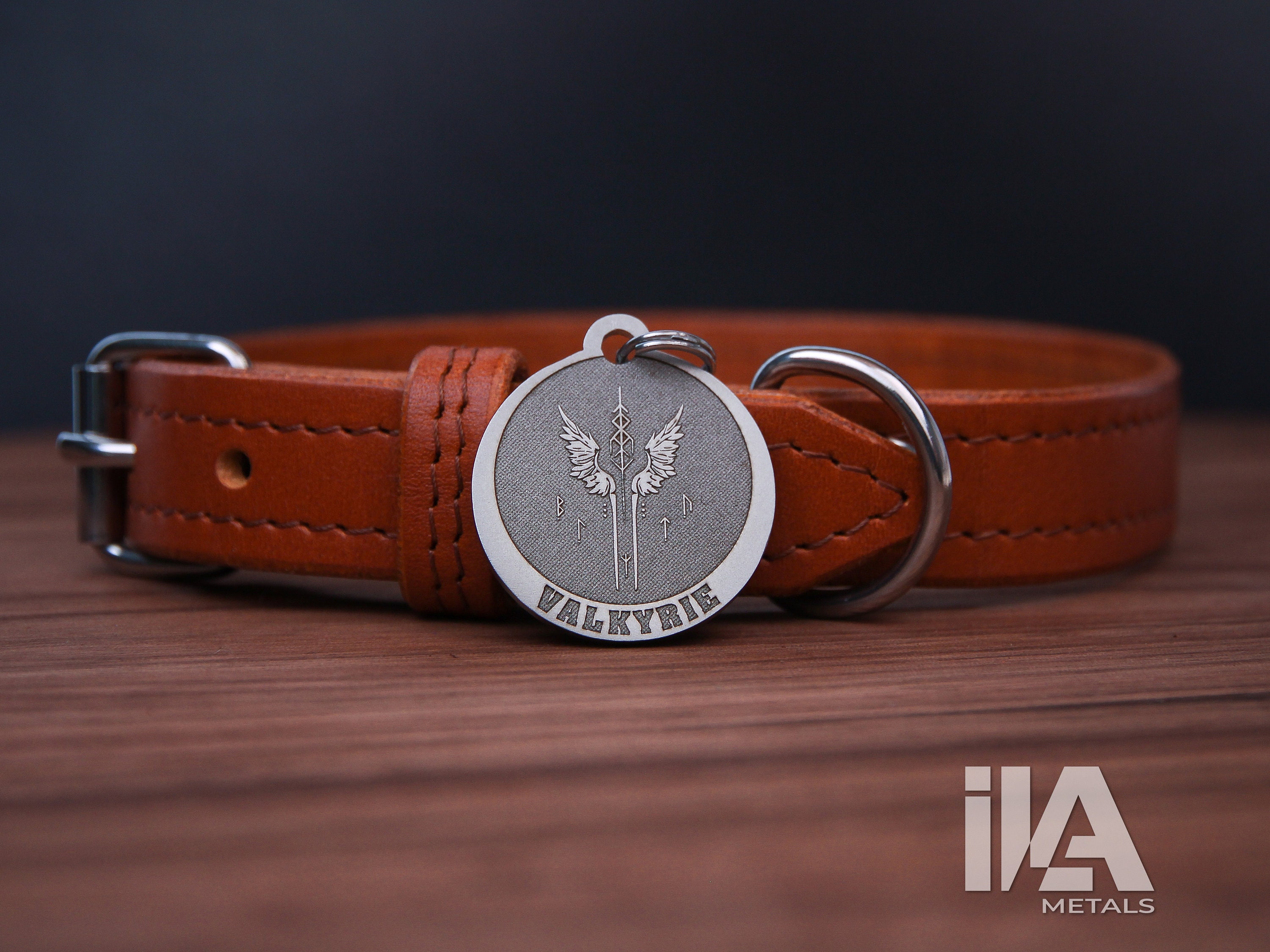 Valkyrie Stainless Steel Dog ID Tag, Engraved Flower Design, Custom Pet ...