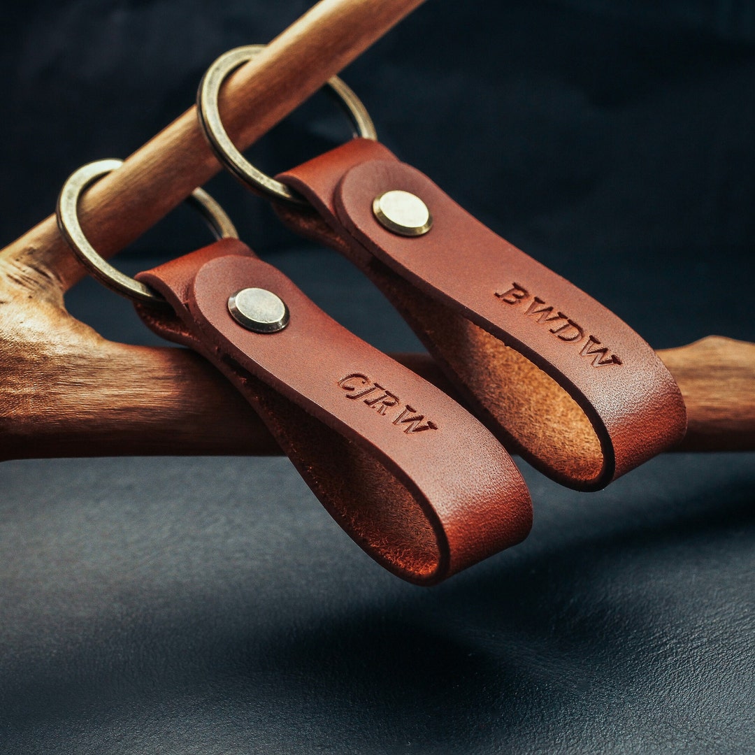 Personalized Leather Keychain: 3 Characters Each Side - A Handcrafted ...
