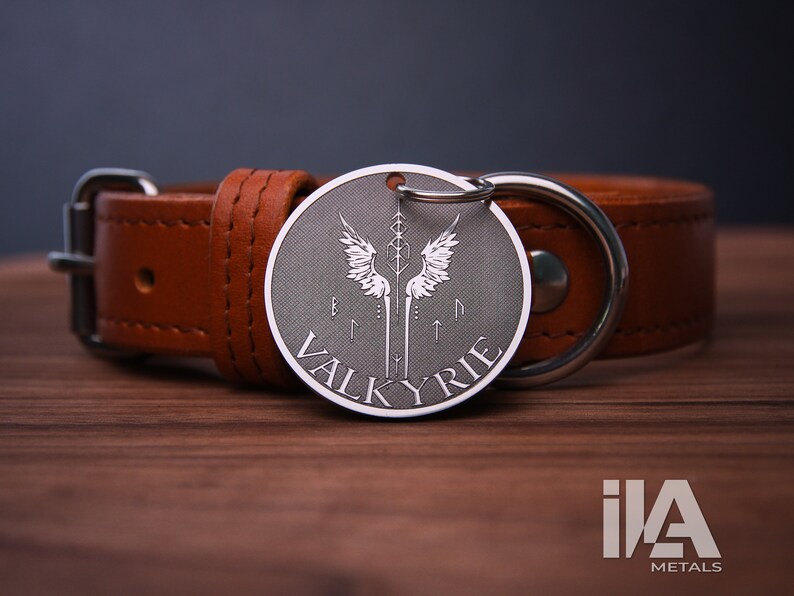 Engraved Valkyrie Dog ID Tag, Stainless Steel Pet Tag, Custom Mythology ...