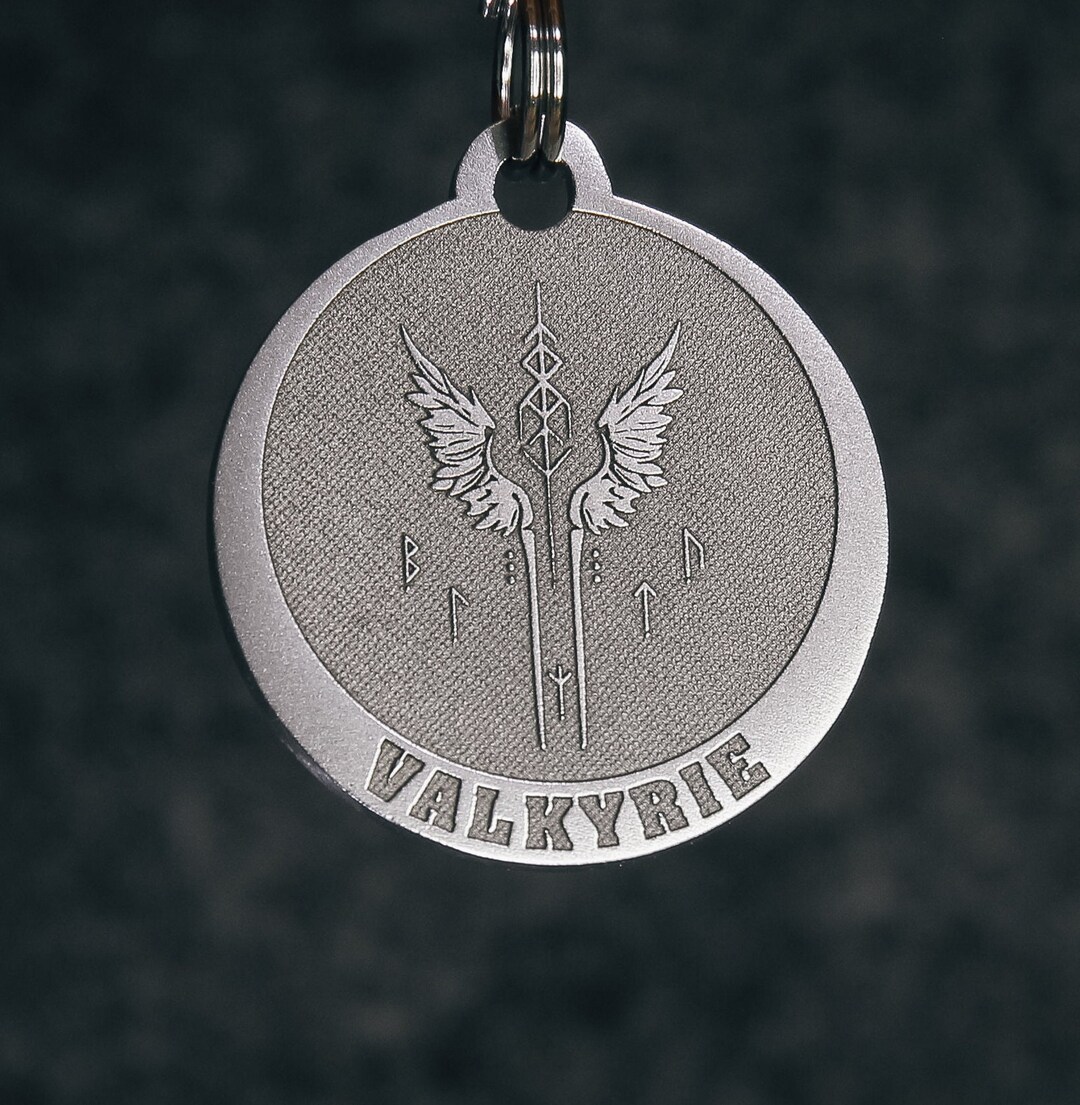 Valkyrie Stainless Steel Round Dog ID Tag With Engraved Flower Design ...