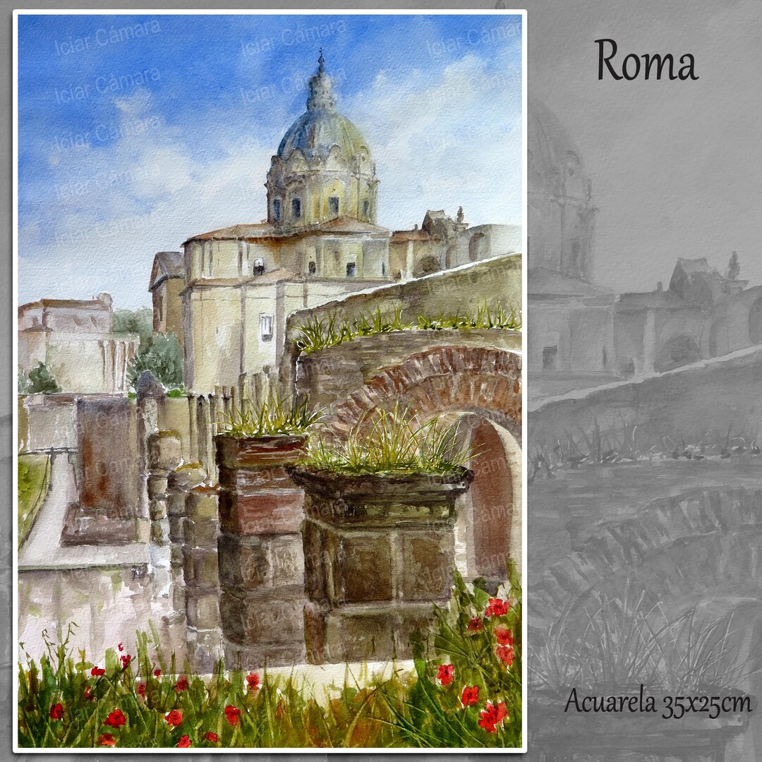 Ancient Rome Landscape. Original Watercolor 50x35cm. - Etsy