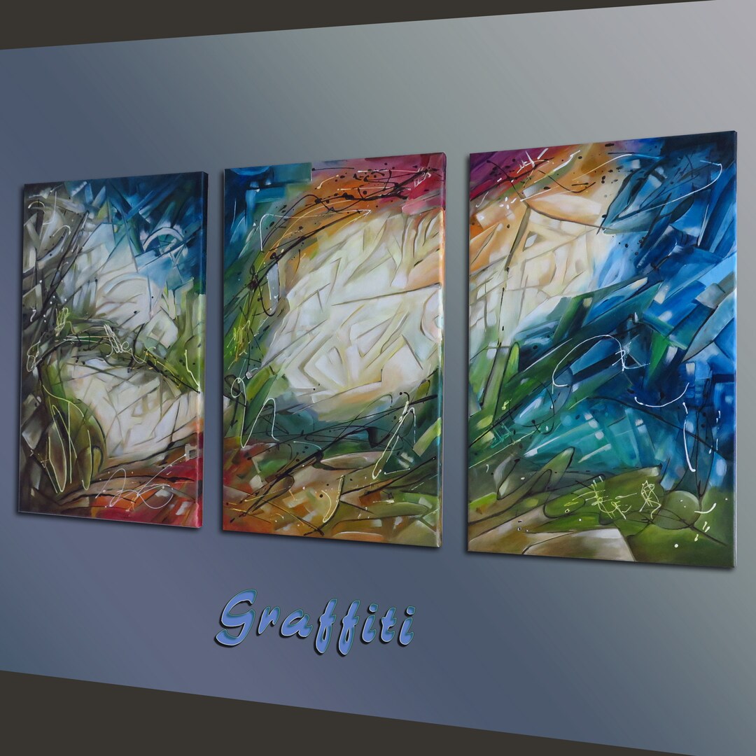 Acrylic Graffiti Triptych. Wall Decoration. Colorful Abstract. - Etsy