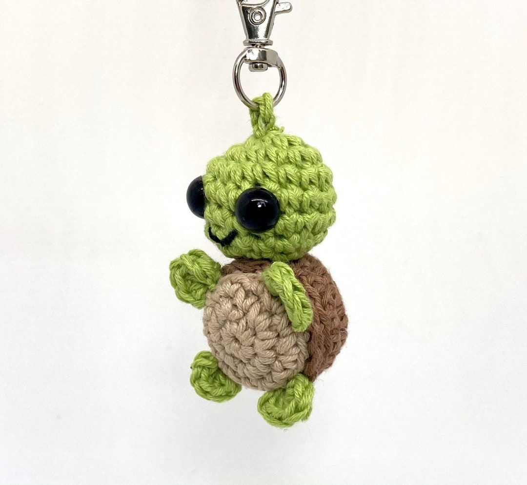 Handmade Crochet Tiny Turtle Keyring or Car Charm Tortoise 100% Cotton ...