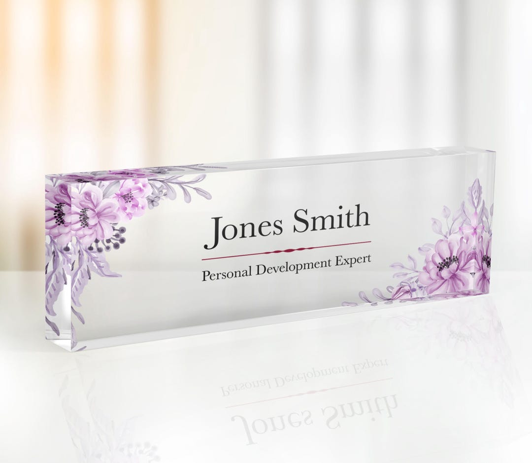 Pink Flower Desk Name Plate Custom, Office Name Plate, Flower Name ...