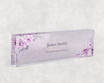 Blush Pink Rose Flowers and Green Leaves Personalized Custom Desk Name ...