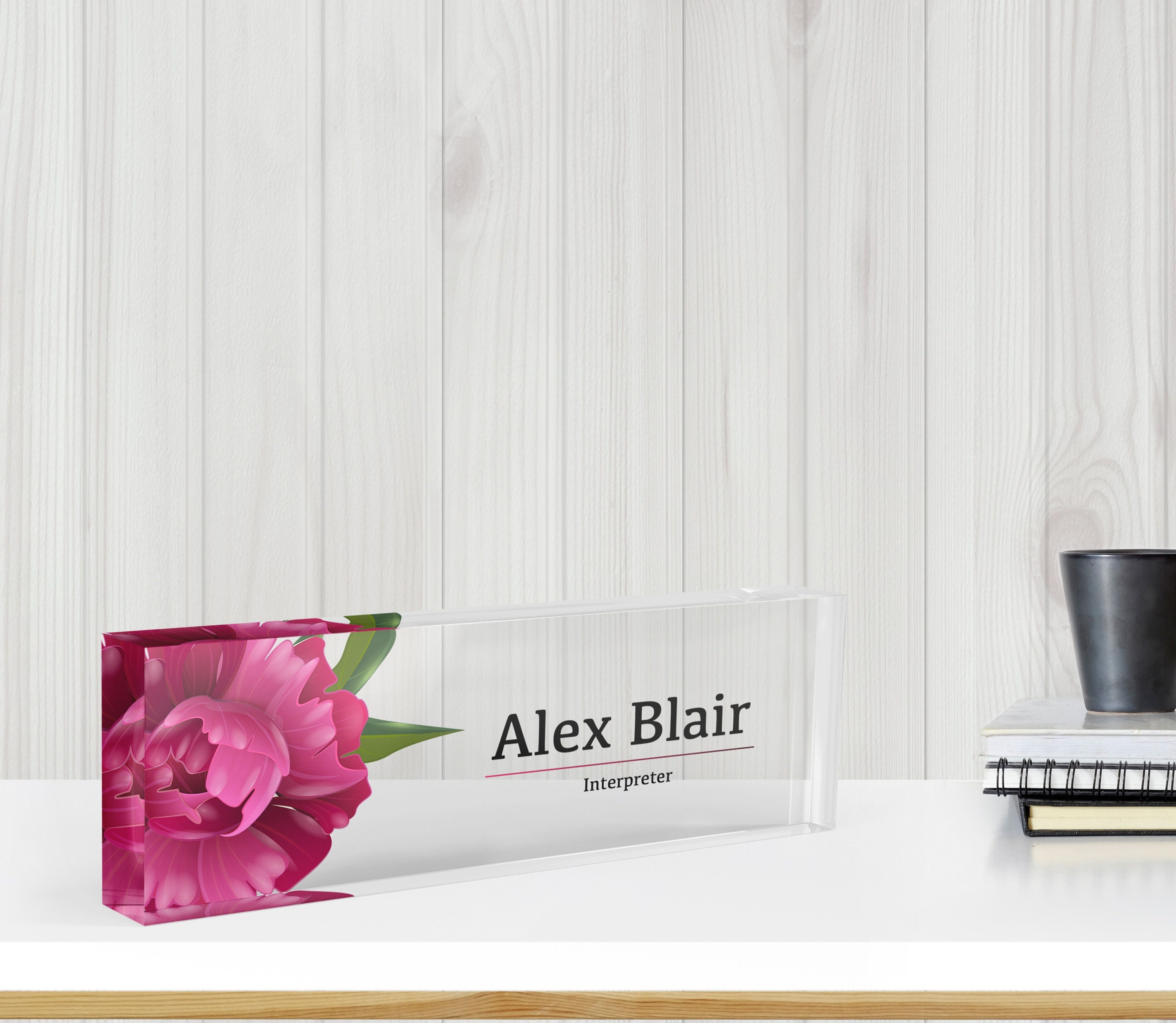 Custom Flower Name Plate for Desk, Office Name Plate, Flower Name Plate ...