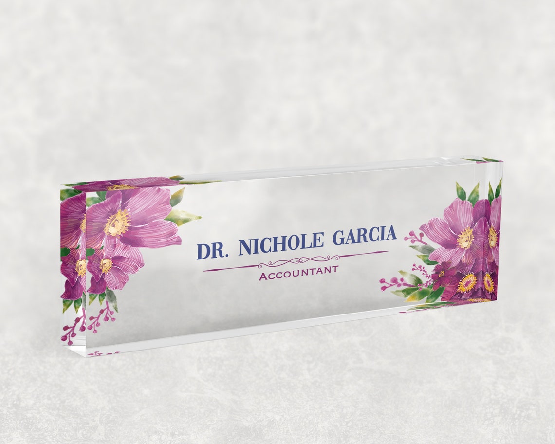 Personalized Name Plate for Desk and Office, Flower Name Plate, Custom ...