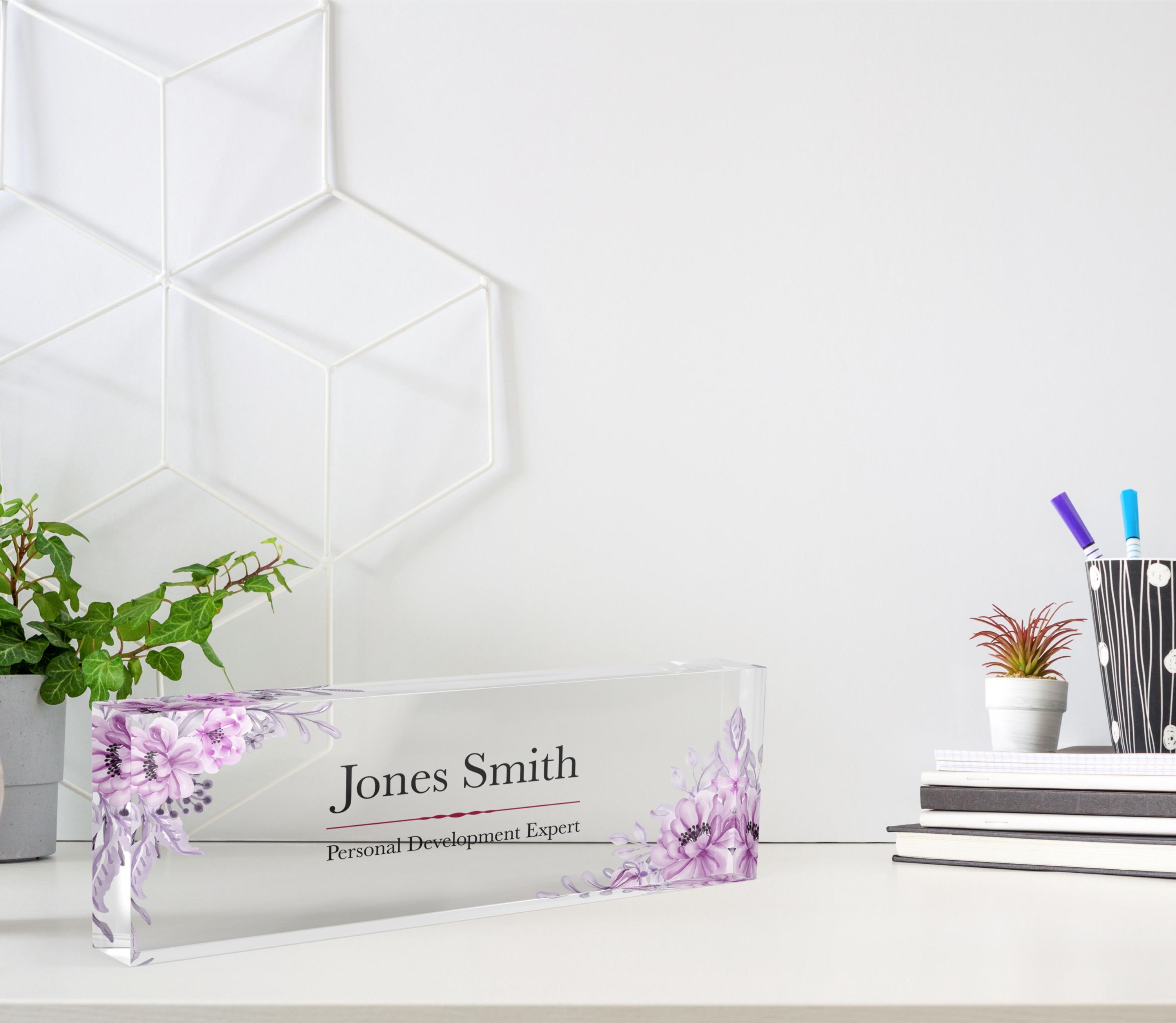 Pink Flower Desk Name Plate Custom, Office Name Plate, Flower Name ...
