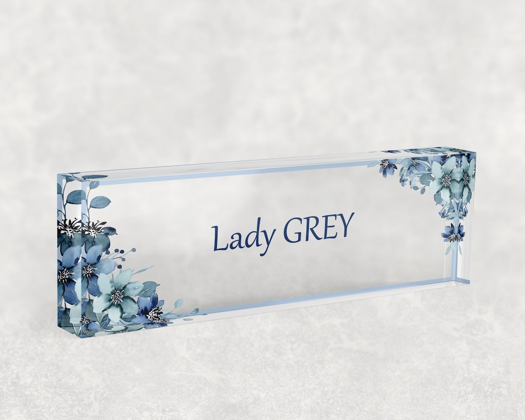 Blue Fowers Desk Name Gift, Personalized Name Plate for Desk ...