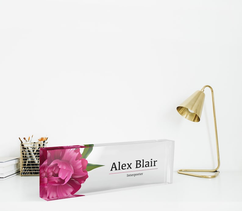 Custom Flower Name Plate for Desk, Office Name Plate, Flower Name Plate ...