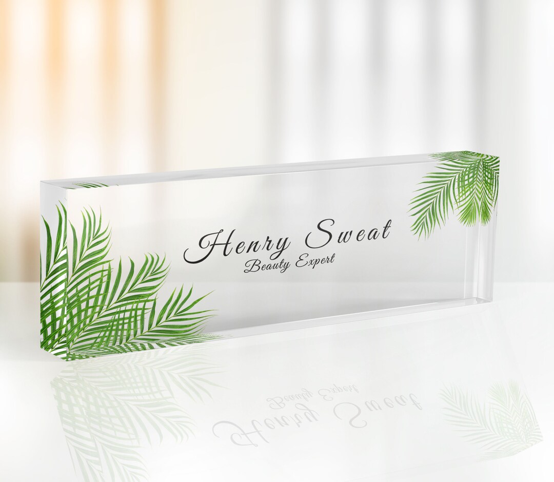 Green Leaf Name Plate for Desk, Office Decor, Custom Name Plate With ...