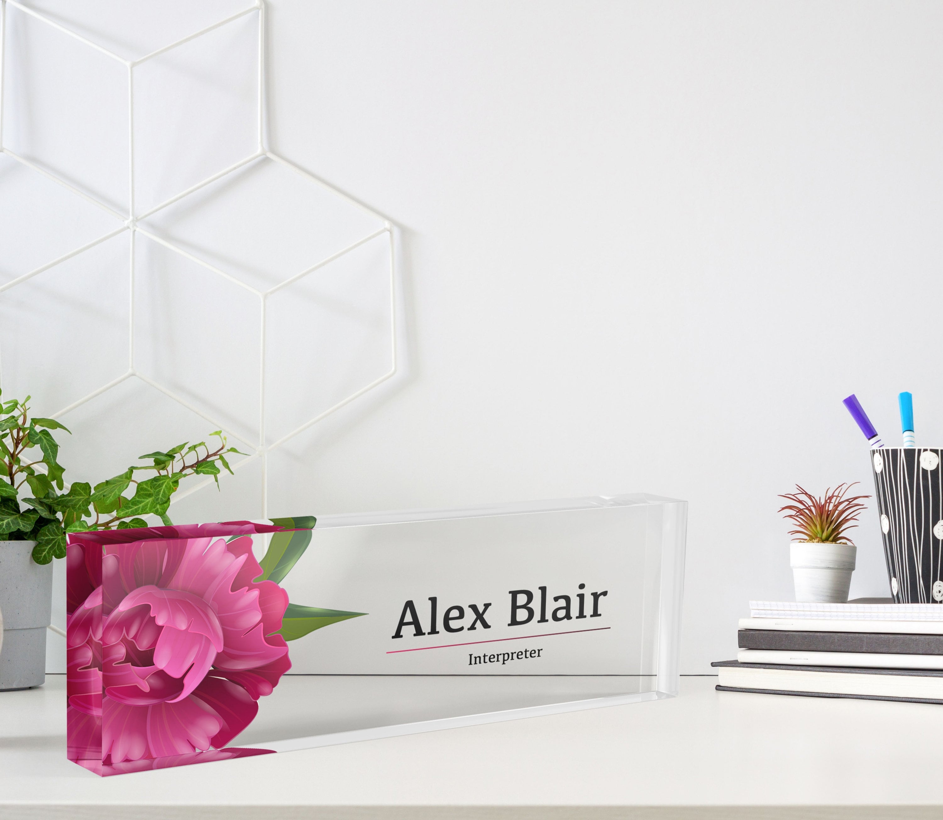 Custom Flower Name Plate for Desk, Office Name Plate, Flower Name Plate ...