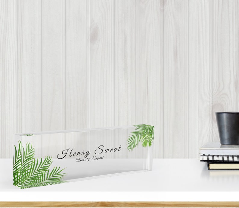 Green Leaf Desk Name Plate: Custom Acrylic Office Decor - Etsy