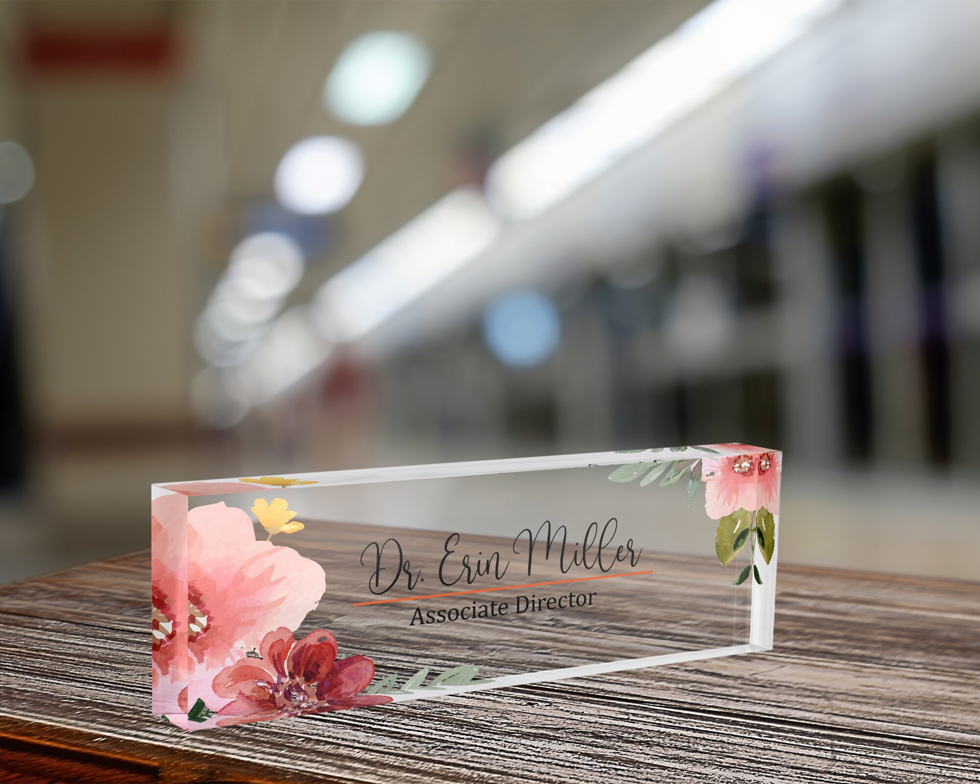 Personalized Acrylic Office Name Plate: Spring Flower Design - Etsy