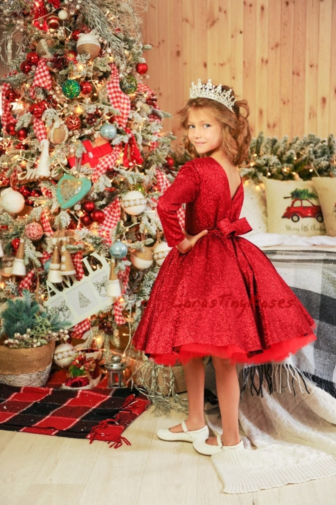 Girls Christmas Red Sparkling Dress Birthday Dress Shiny Baby Dress Red ...