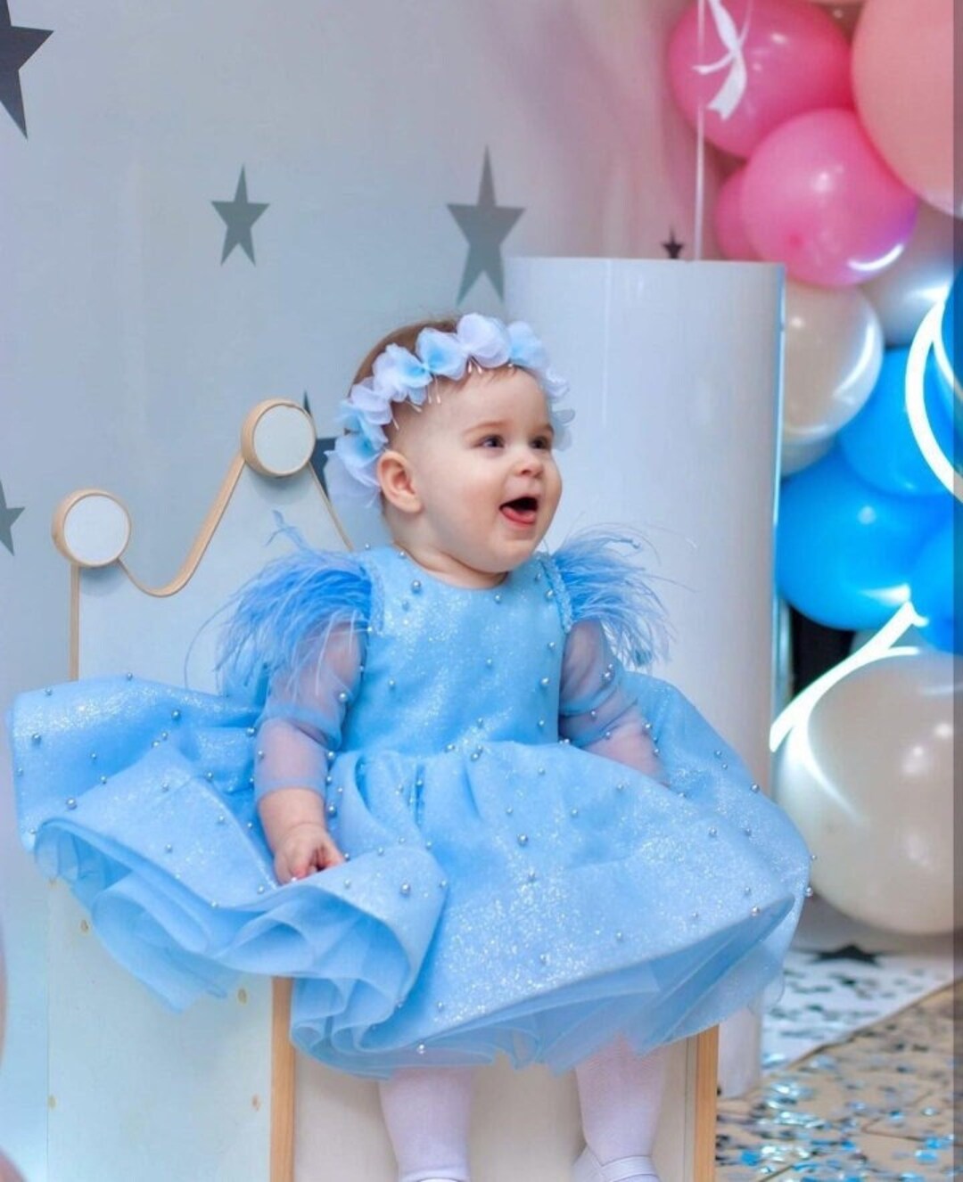 First Birthday Baby Blue Dress Sparkling 1st Birthday Dress Flower Girl ...