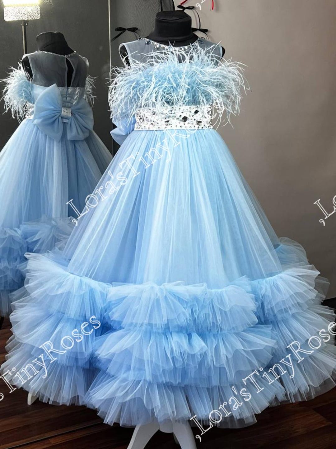 Light Blue Princess Style Outfit, Elsa-inspired Rhinestones Ice Queen ...