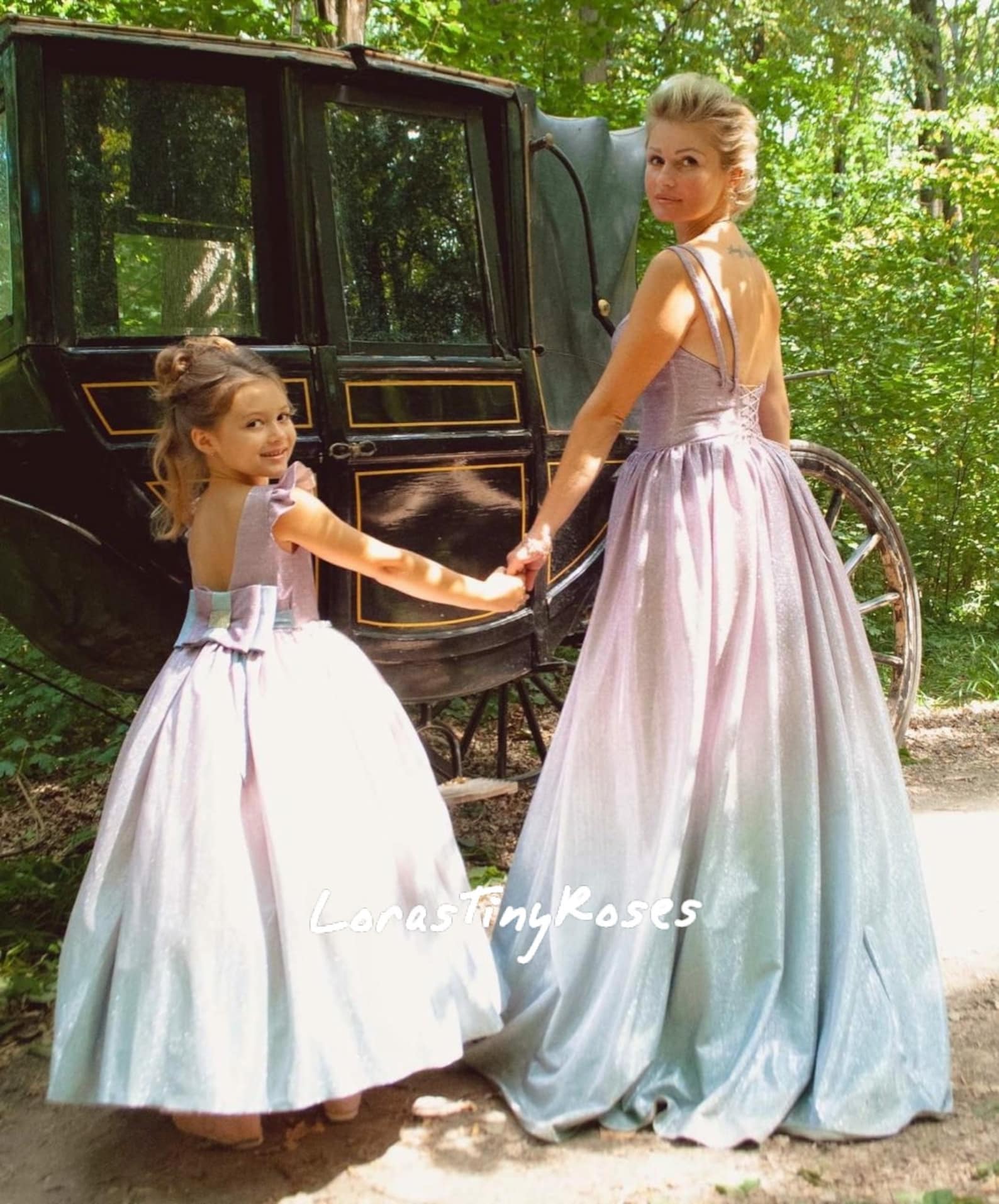 Mother Daughter Matching Dresses in Lilac Pink Sparkling, Gradient ...