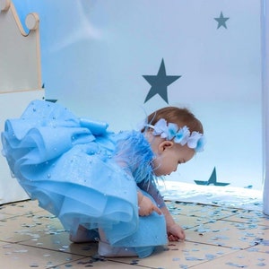 First Birthday Baby Blue Dress Sparkling 1st Birthday Dress Flower Girl ...