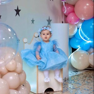 First Birthday Baby Blue Dress Sparkling 1st Birthday Dress Flower Girl ...