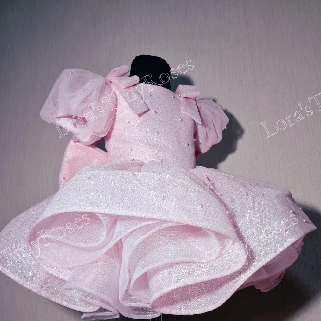 Pink Birthday Dress, Pink Dress, Shiny Baby Dess, Flower Girl Dress ...