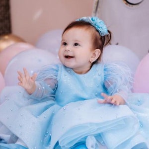First Birthday Baby Blue Dress Sparkling 1st Birthday Dress Flower Girl ...