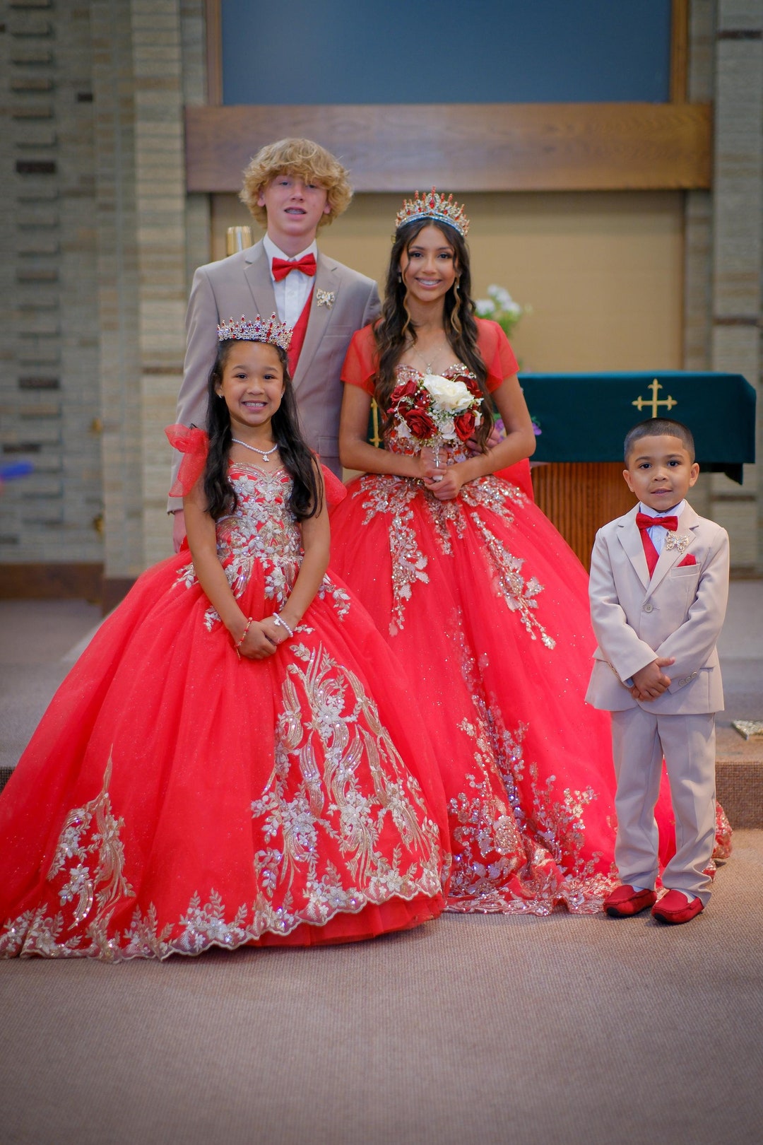 Custom Mini Quince Dress Beautiful Sweetheart Floral Lace Gown Red ...