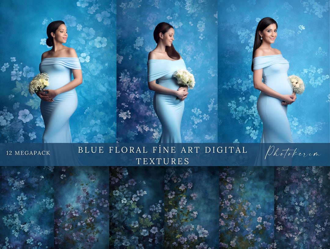 12 Blue Floral Fine Art Textures, Flower Background, Photoshop Overlays ...