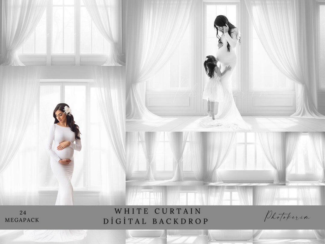 White Curtain Digital Backdrop: Portrait Photography Overlay (JPG File ...