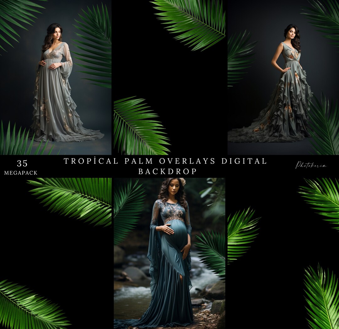 35 Tropical Leaves Digital Overlays for Photoshop Green Tropical ...