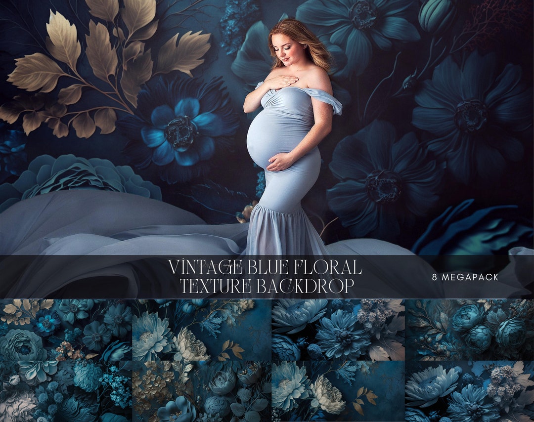 Vintage Blue Floral Texture Backdrop Studio Maternity, Digital ...