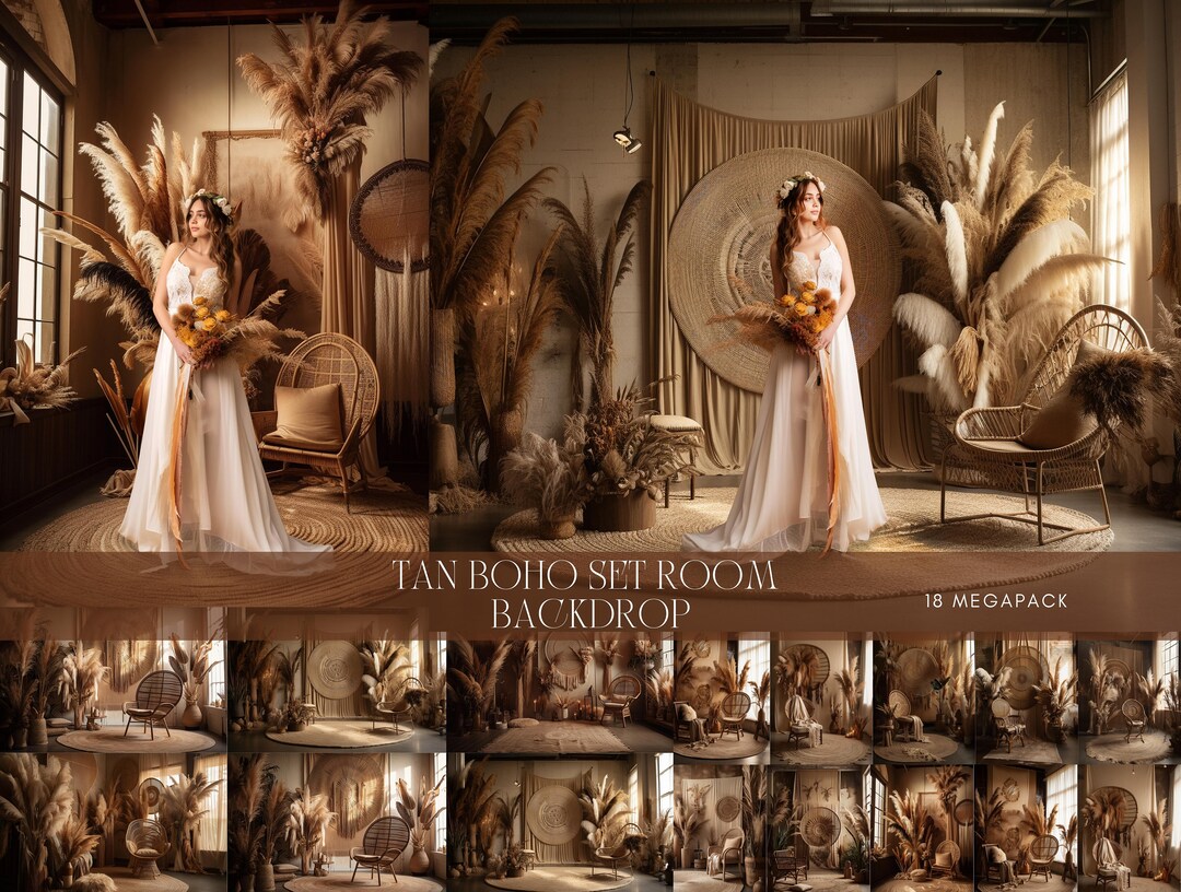 18 X Tan Boho Set Digital Backdrops, Maternity Backdrop Overlays ...