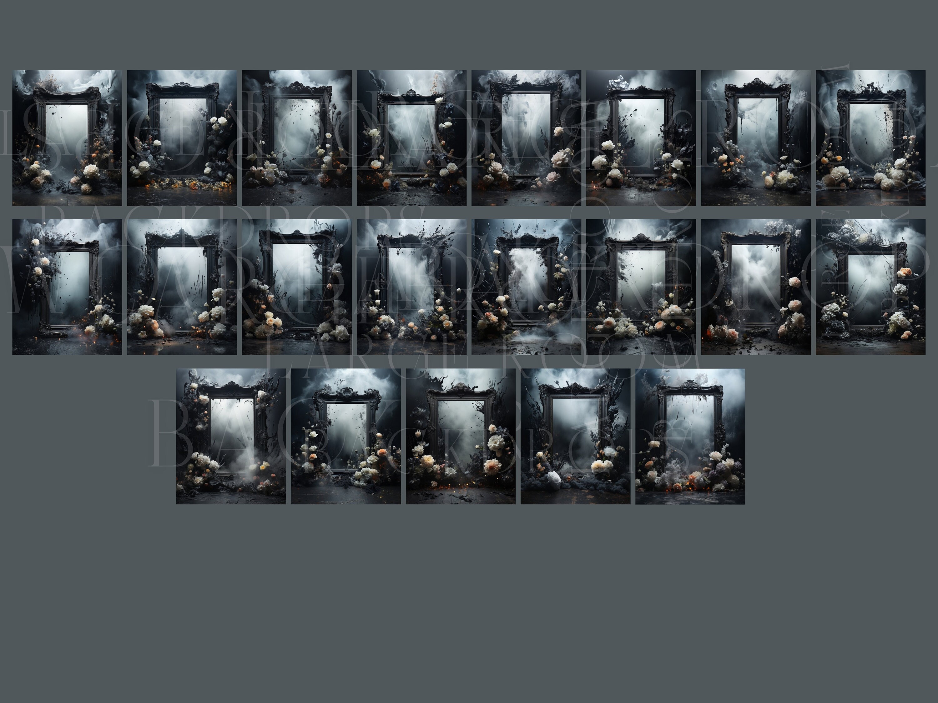 Foggy Dark Frame Flowery Large Digital Backdrop Maternity Overlays ...