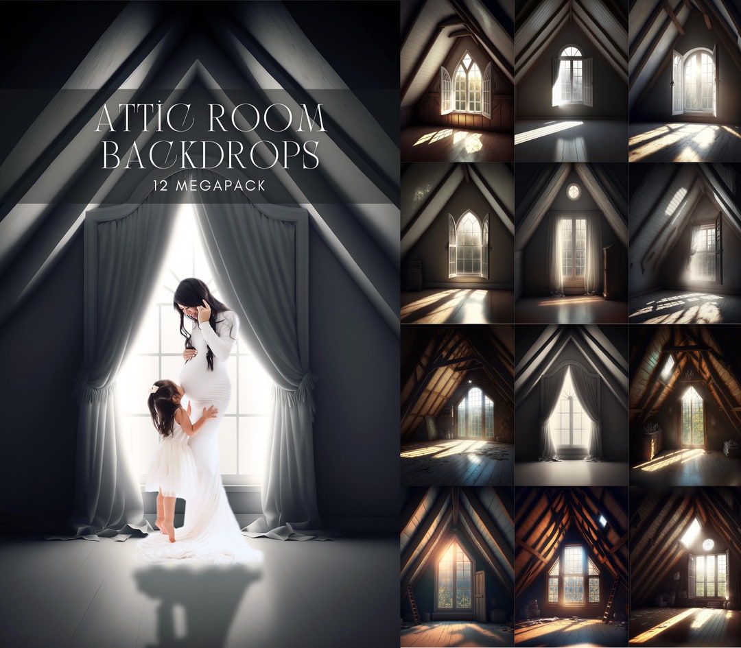 8 Attic Room Digital Backdrops, Maternity Digital Backdrops, Fashion ...