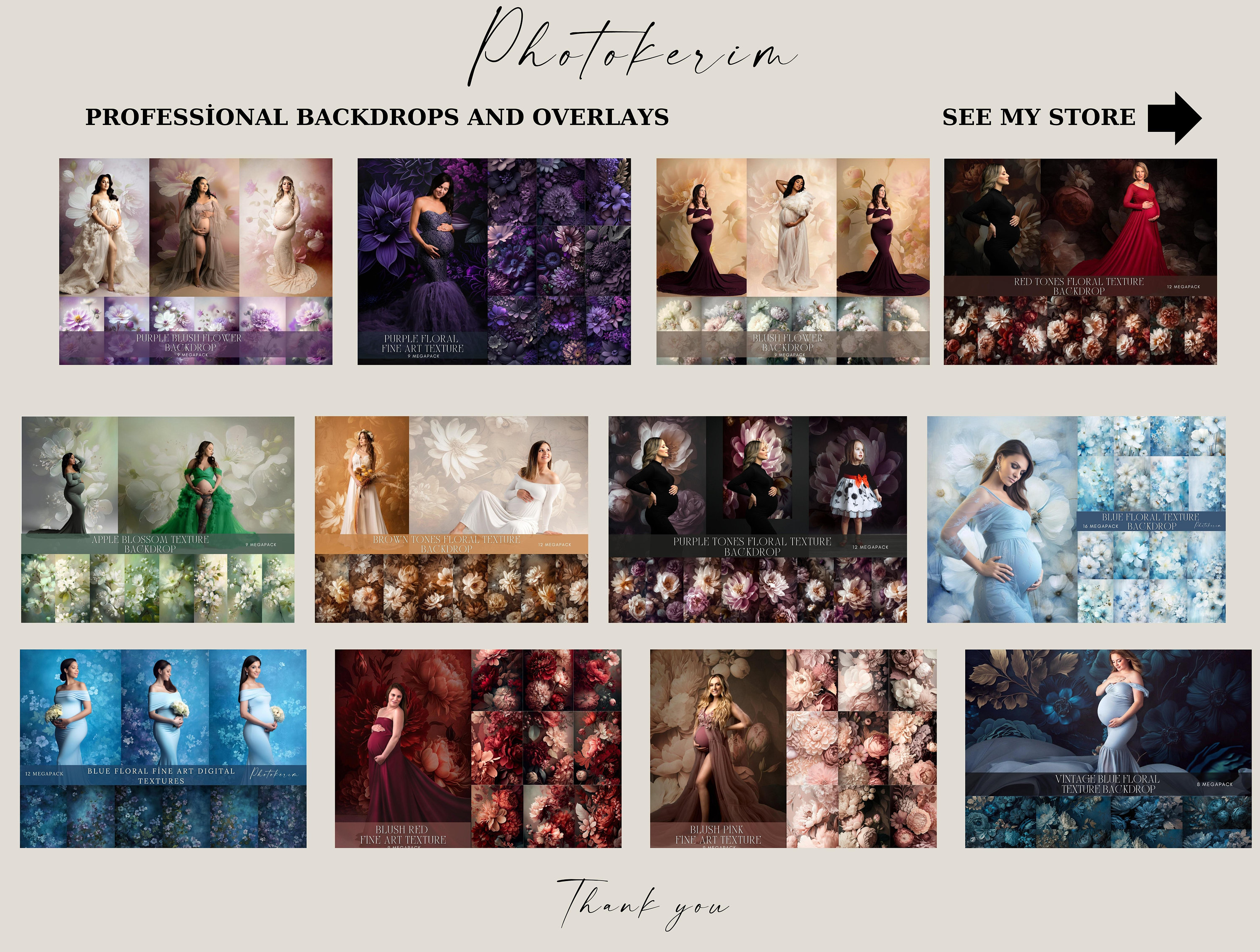 Fine Art Floral Backdrop Overlays for Studio, Dark Vintage Texture ...